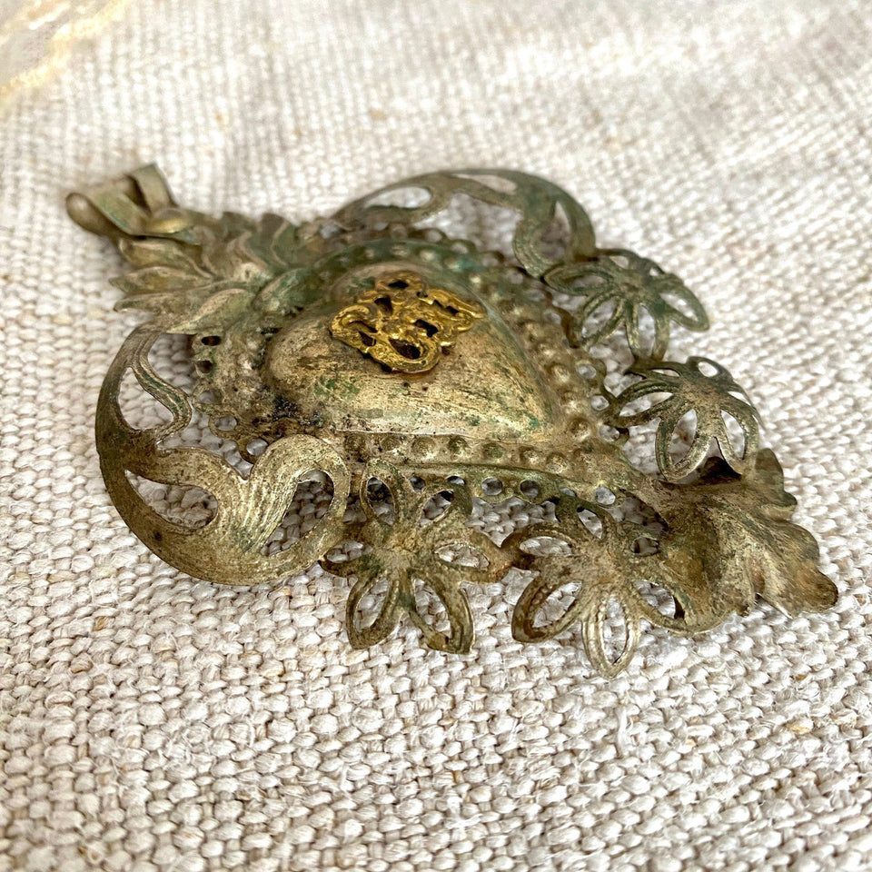 Antique Italian Ex Voto Flaming Heart| SweetAntik