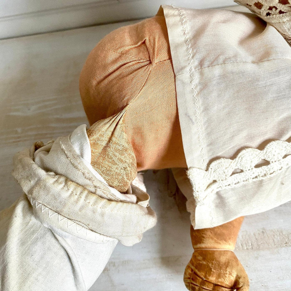 Antique German baby doll celluloid head straw stuffed | SweetAntik